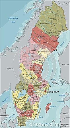 Sweden - Highly Detailed Editable Political Map With Labeling. Vector ...