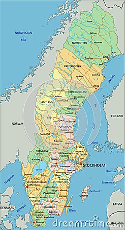 Sweden - Highly Detailed Editable Political Map With Labeling. Cartoon ...