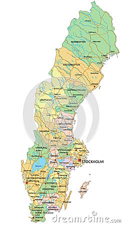Sweden - Highly Detailed Editable Political Map With Labeling. Cartoon ...