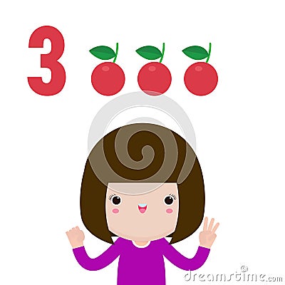 Happy Children And Hand Showing The Number Three, Cute Kids Showing ...