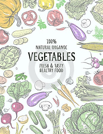 Farmer Market Card Design. Hand Drawn Fresh Vegetables Set. Natural ...