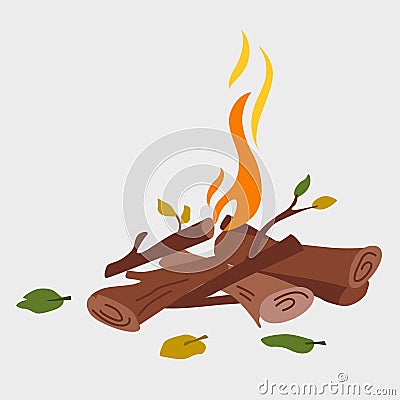 Vector Cartoon Illustration Of A Burning Fire With Wood ...