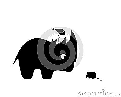 Rhino, Bird And Mouse Cartoon Illustration Isolated On White Background ...