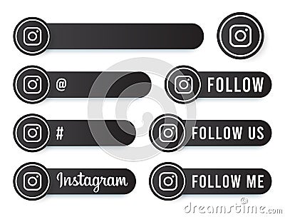 Instagram Buttons Collection With White Logo. Black Social Media Tags ...