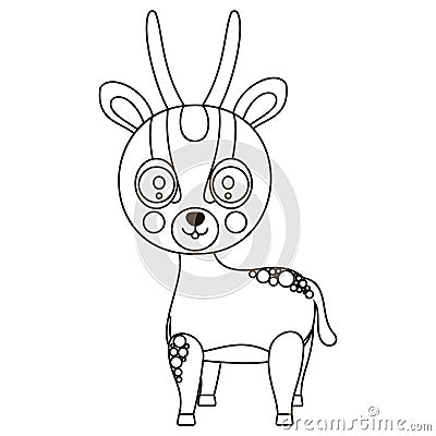 Cartoon Black And White Cheerful Baby Dorcas Gazelle. African Contour ...