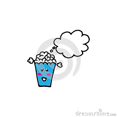 Popcorn Icon With Eyes And Smiley Face On White Background. Popcorn ...
