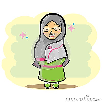 Muslimah Cute Cartoon Kids Characters Vector Illustration ...