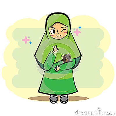 Muslimah Cute Cartoon Kids Characters Vector Illustration ...