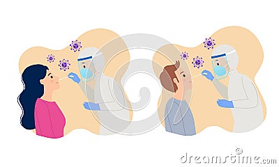 Man And Woman Getting PCR Swab Test To Detect Covid-19 Disease. Cartoon ...
