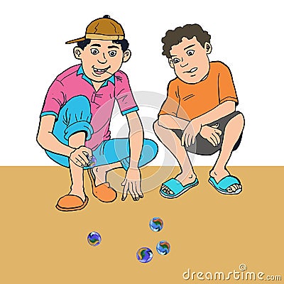 Cartoon The Kids Boy Play Marbles Vector Illustration | CartoonDealer ...
