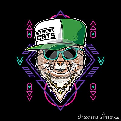 Vector Illustration Of Cat Cartoon With Vintage Retro Hip Hop Rapper ...