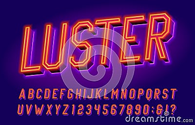 Luster Alphabet Font. Glowing Neon 3d Letters And Numbers. Vector ...