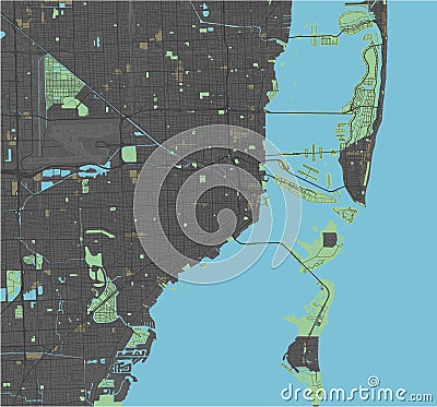 Miami Vector Map With Dark Colors. | CartoonDealer.com #239878097