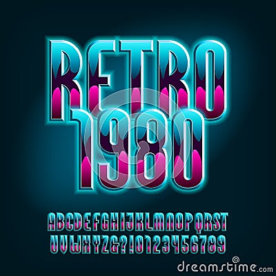 Retro 1980 Alphabet Font. Glowing Letters And Numbers. Vector ...