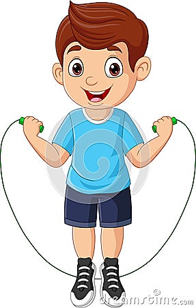 Cartoon Little Boy Playing Jumping Rope Vector Illustration ...
