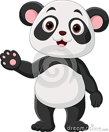 Cartoon Cute Little Panda Waving Hand Vector Illustration ...