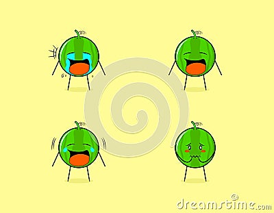 Collection Of Cute Watermelon Cartoon Character With Crying And Sad ...