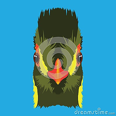 Green Turaco Bird Face Vector Illustration In Cute Cartoon Style Design ...