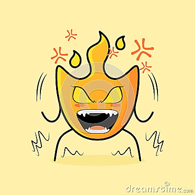 Cute Fire Cartoon With Very Angry Expression. Mouth Open And Eyes ...