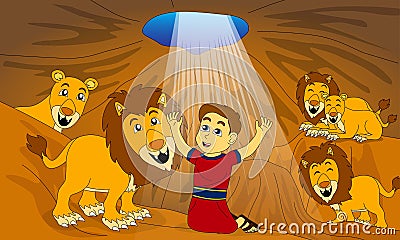 Bible Story Illustration, Daniel In The Lion's Den Cartoon Vector ...