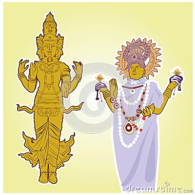 Vector Illustration Brahmin-Hindu Deity Shiva, Goddess Lakshmi On ...