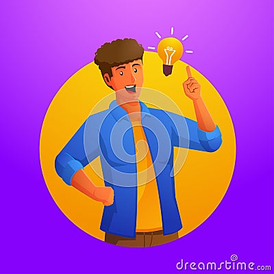 A Man Thinks And Finds Ideas With Light Bulb Symbol Cartoon Vector ...