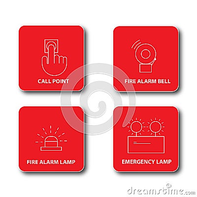 Sign Call Point, Fire Alarm Bell, Fire Alarm Lamp Cartoon Vector ...