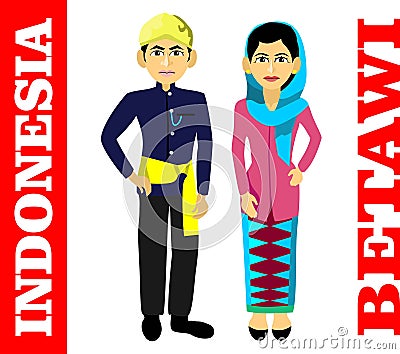Betawi Jakarta Indonesia Couple Traditional Costume Vector Illustration ...