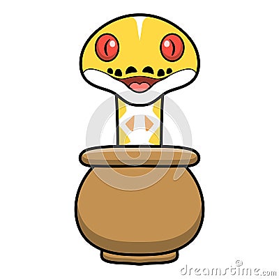 Cute Amelanistic Reticulated Python Cartoon Inside The Pot Vector ...