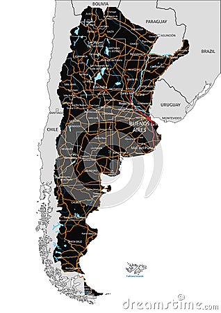 Detailed Argentina Road Map With Labeling. Cartoon Vector ...
