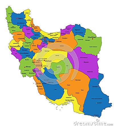 Colorful Iran Political Map With Clearly Labeled, Separated Layers ...