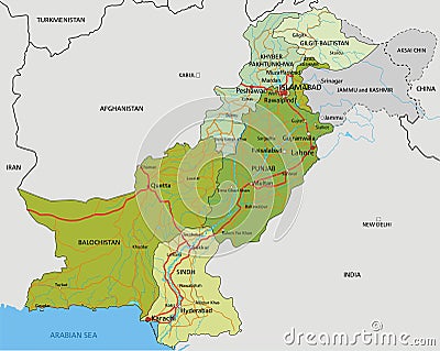 Detailed Editable Political Map With Separated Layers. Pakistan. Vector ...