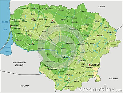 Detailed Lithuania Physical Map With Labeling. Cartoon Vector ...