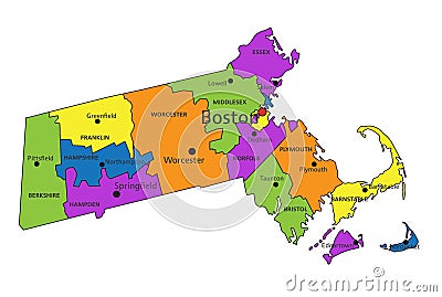 Colorful Massachusetts Political Map With Clearly Labeled, Separated ...