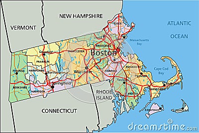 Massachusetts - Detailed Editable Political Map With Labeling. Cartoon ...