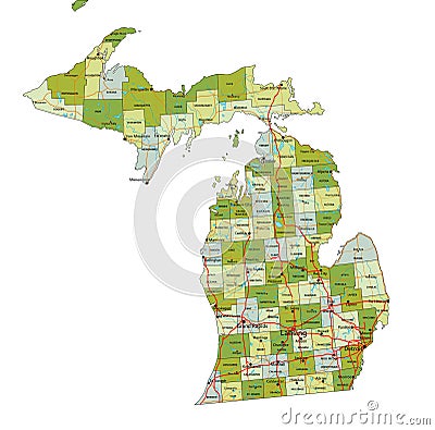 Detailed Editable Political Map With Separated Layers. Michigan. Vector ...