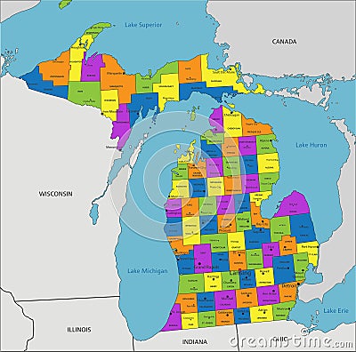 Colorful Michigan Political Map With Clearly Labeled, Separated Layers ...