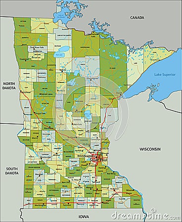 Detailed Editable Political Map With Separated Layers. Minnesota ...