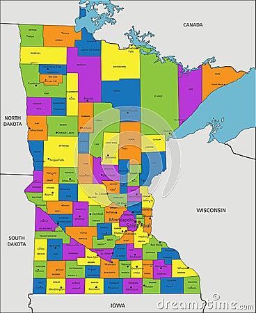 Colorful Minnesota Political Map With Clearly Labeled, Separated Layers ...