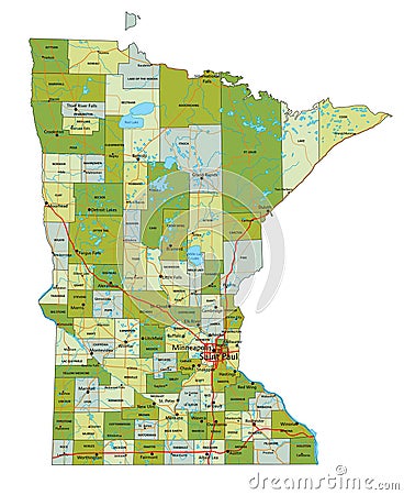 Detailed Editable Political Map With Separated Layers. Minnesota ...