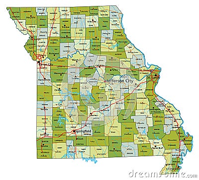 Detailed Editable Political Map With Separated Layers. Missouri. Vector ...