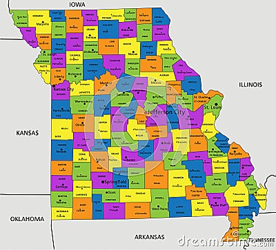Colorful Missouri Political Map With Clearly Labeled, Separated Layers ...