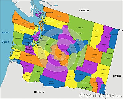 Colorful Washington Political Map With Clearly Labeled, Separated ...
