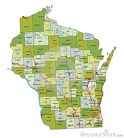 Detailed Editable Political Map With Separated Layers. Wisconsin ...