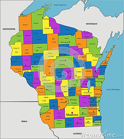 Colorful Wisconsin Political Map With Clearly Labeled, Separated Layers ...