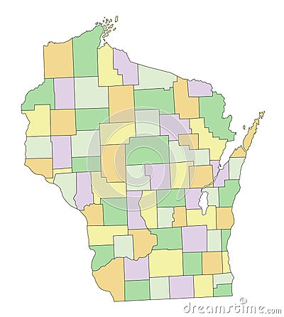 Wisconsin - Detailed Editable Political Map. Cartoon Vector ...