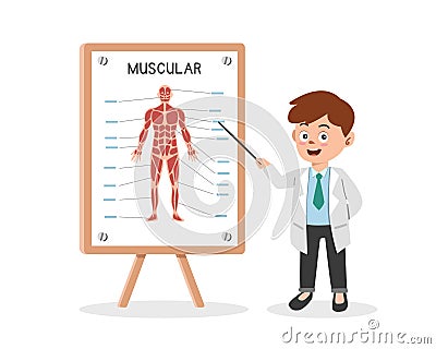 Muscular System Clipart Cartoon Style. Doctor Presenting Human Muscular ...