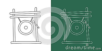 Gong Line Drawing Cartoon. Percussion Instrument Gong With Stick ...