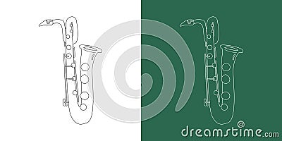 Baritone Saxophone Line Drawing Cartoon Style. Brass Instrument Clipart ...