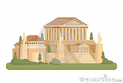Acropolis Ancient Greek City Landmark Building Cartoon Illustration ...